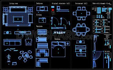 102. Dynamic AutoCAD Blocks for Interior Design – Living Room, Kitchen ...