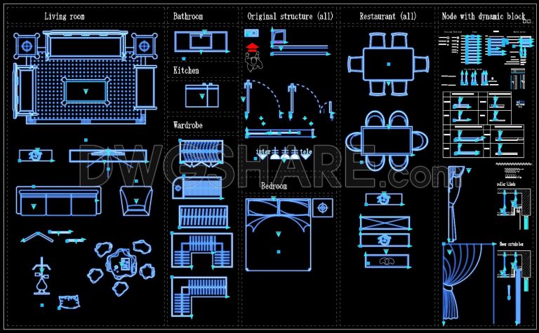 102. Dynamic AutoCAD Blocks for Interior Design – Living Room, Kitchen ...