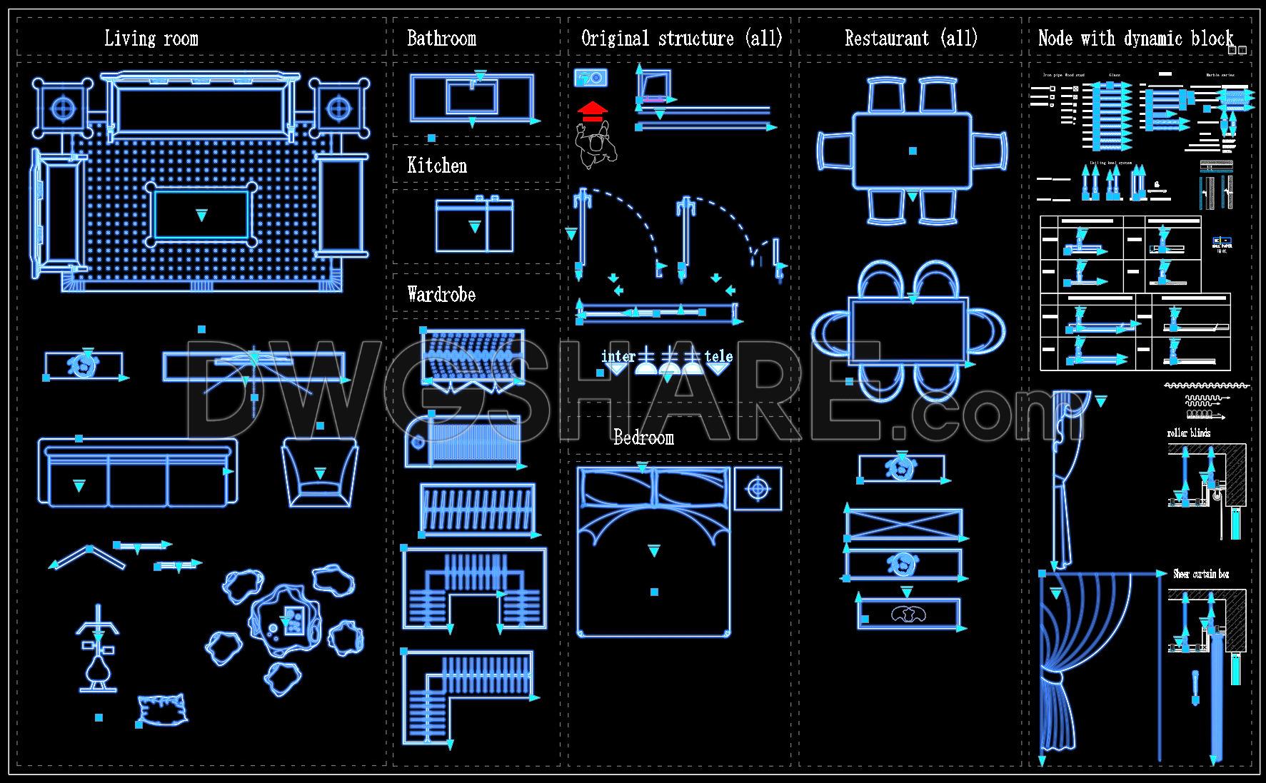 102. Dynamic AutoCAD Blocks for Interior Design – Living Room, Kitchen ...