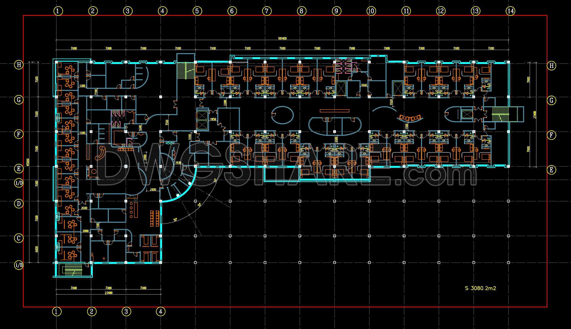122. Free CAD Download Office Building Floor Plans with Workspace and ...