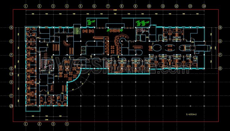 122. Free CAD Download Office Building Floor Plans with Workspace and ...