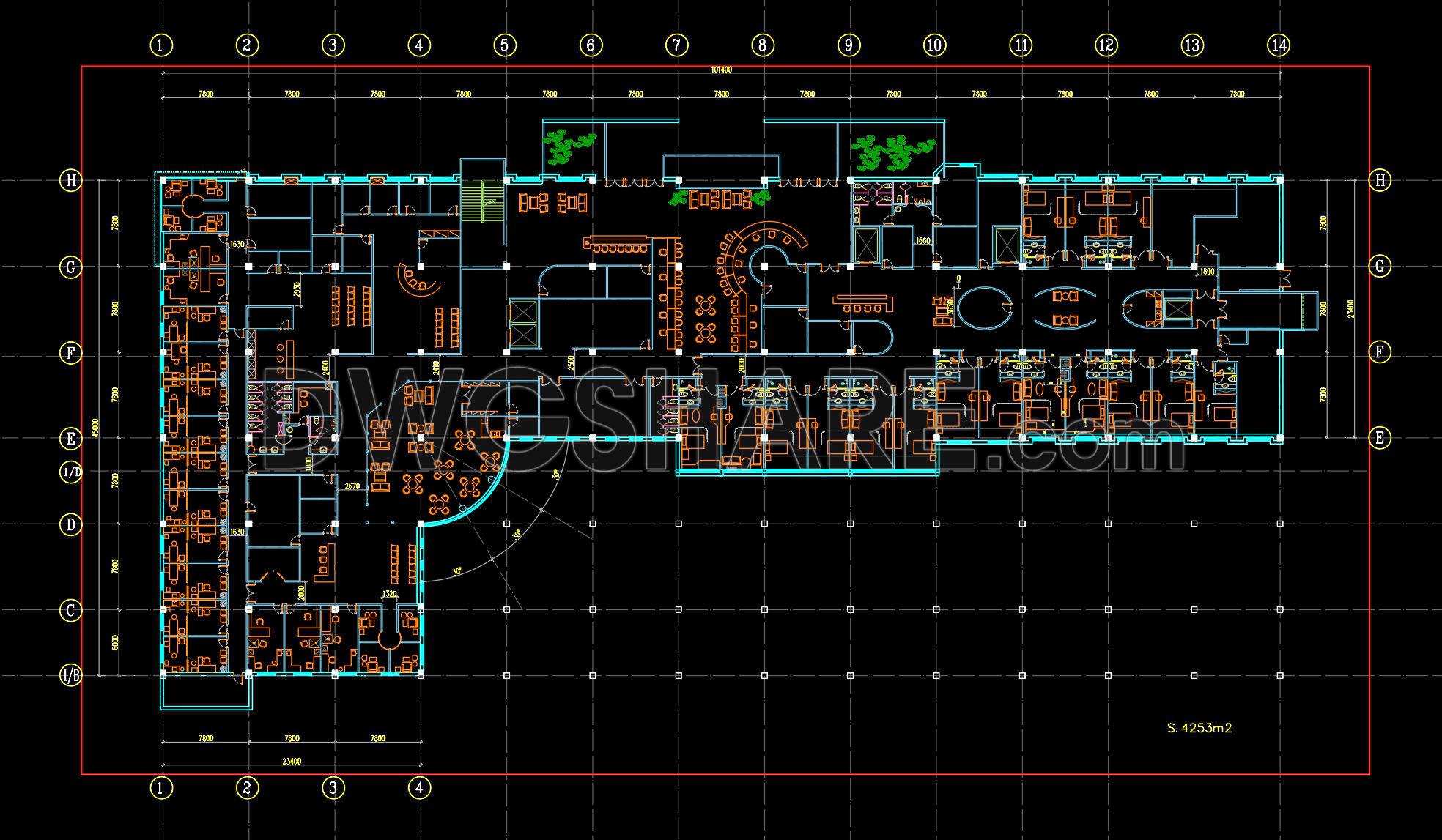 122. Free CAD Download Office Building Floor Plans with Workspace and ...