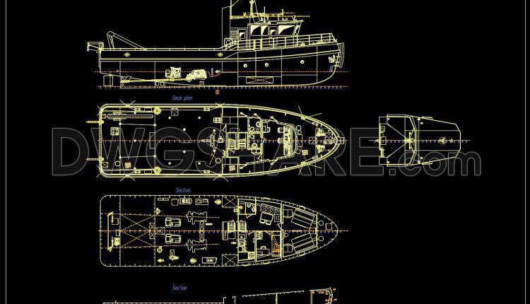 132. Free Tugboat Vessel CAD Plans and Drawings DWG (1) - Free Cad ...