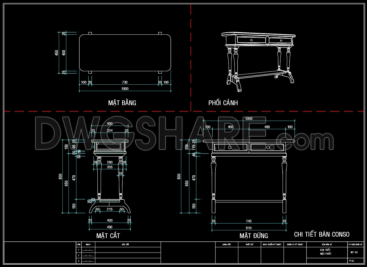 143. Elegant Console Desk CAD Drawing Free Download in DWG Format ...