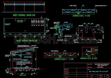 16. Free CAD Parking Shed Drawing – Steel Structure Plan, Section ...