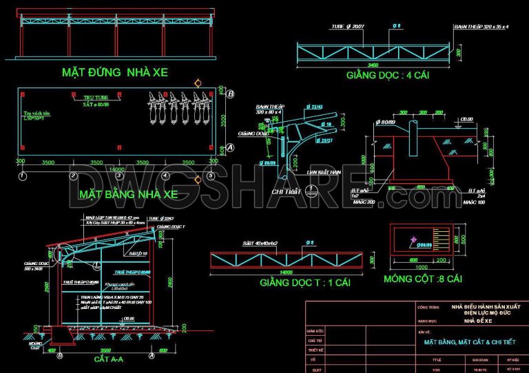 16. Free CAD Parking Shed Drawing – Steel Structure Plan, Section ...