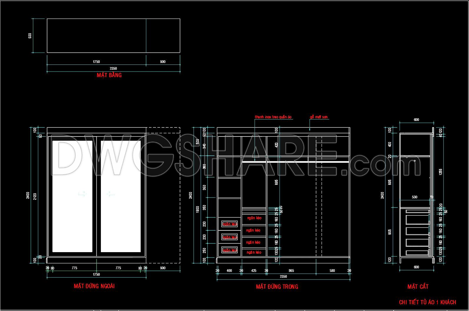 164. Free CAD Files for Guest Room Wardrobe Design and Details