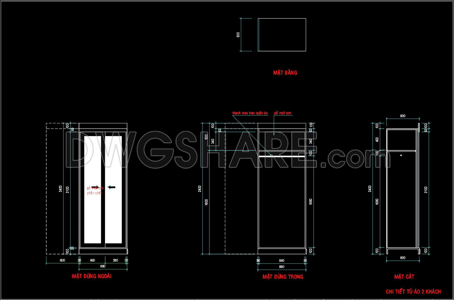 164. Free CAD Files for Guest Room Wardrobe Design and Details