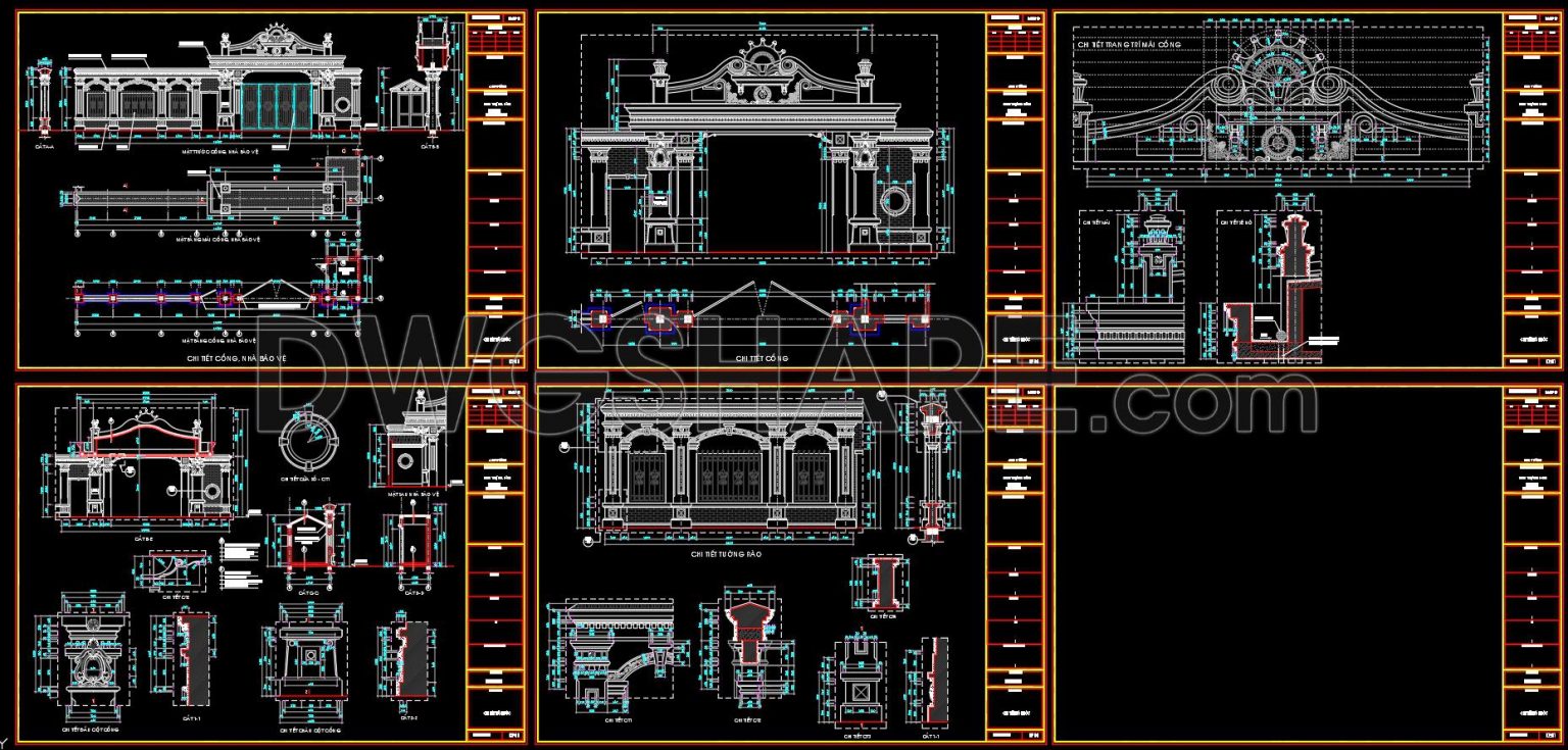 308. Luxury Neoclassical Fence Design CAD Drawings for Villas and Mansions