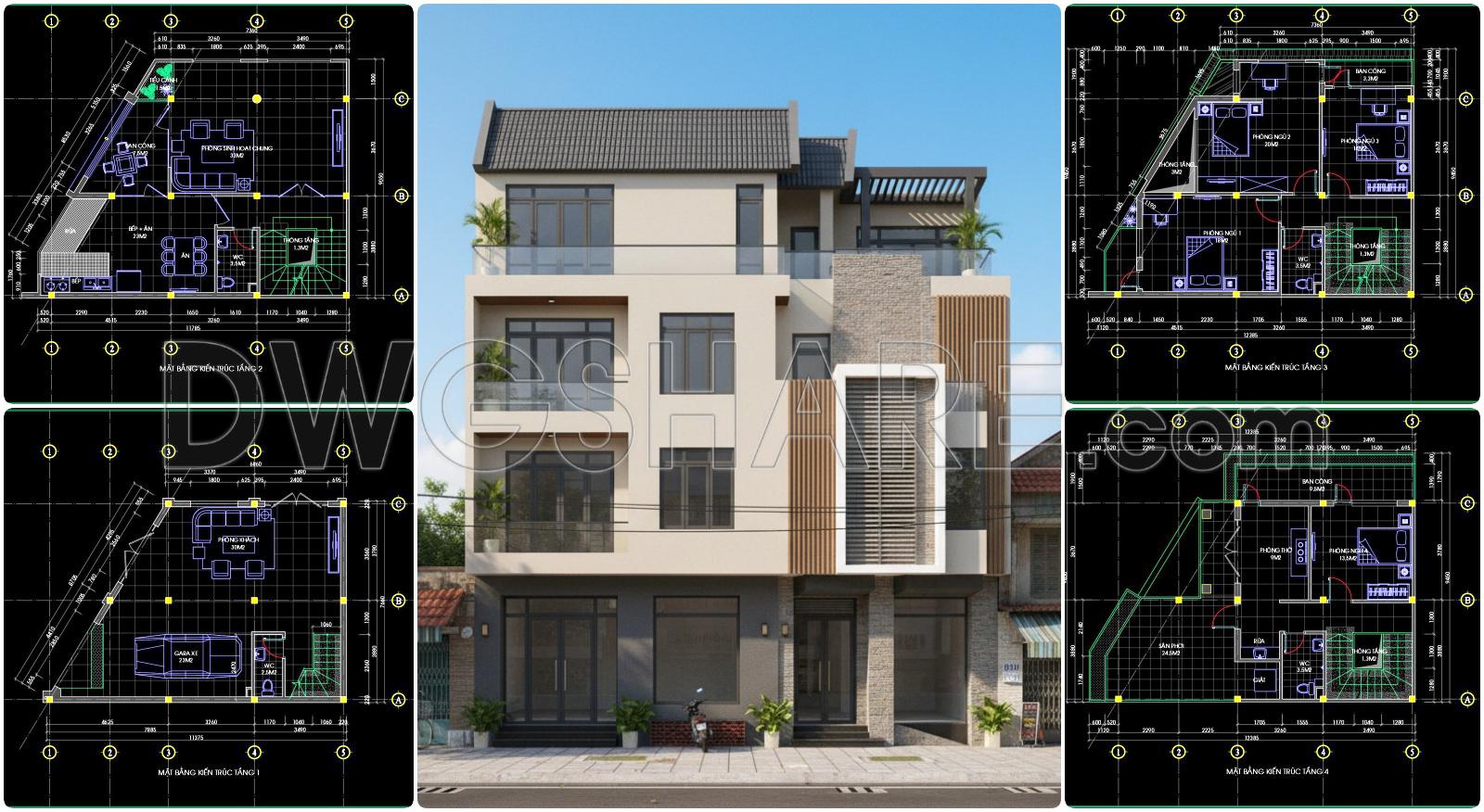 440. Download Cad Design Drawings For A 4-story House With Dimensions 8 ...