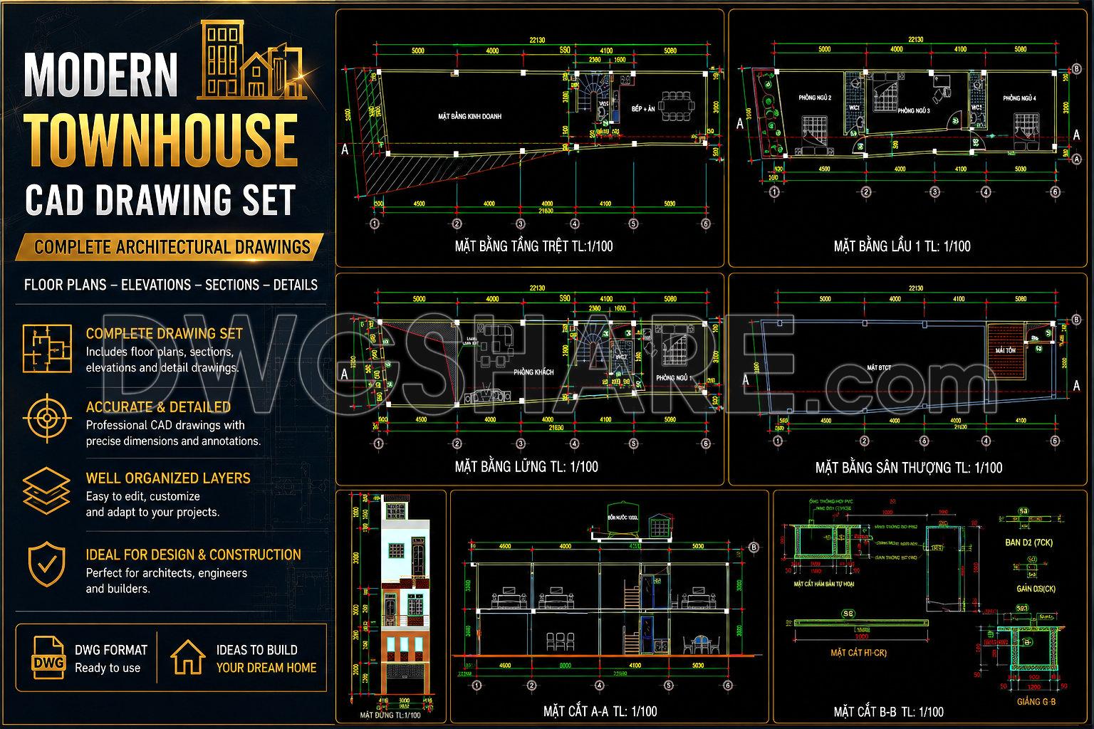 444. Download Cad Design Drawings For A 3-story House With Dimensions 3 ...