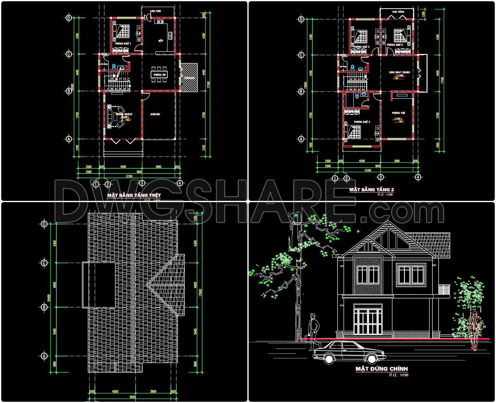 808. 2-Story House CAD Design with Thai Roof – Floor Plans, Elevations ...