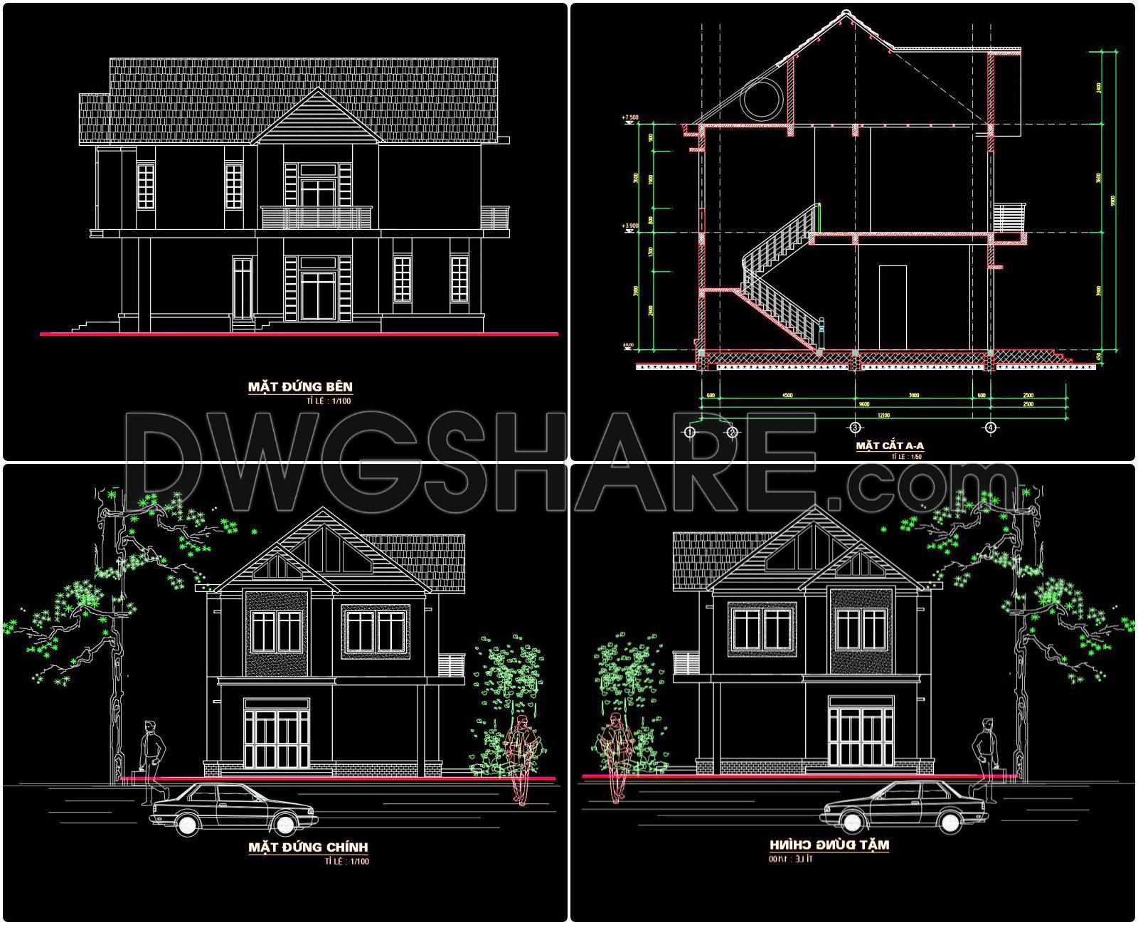 808. 2-Story House CAD Design with Thai Roof – Floor Plans, Elevations ...