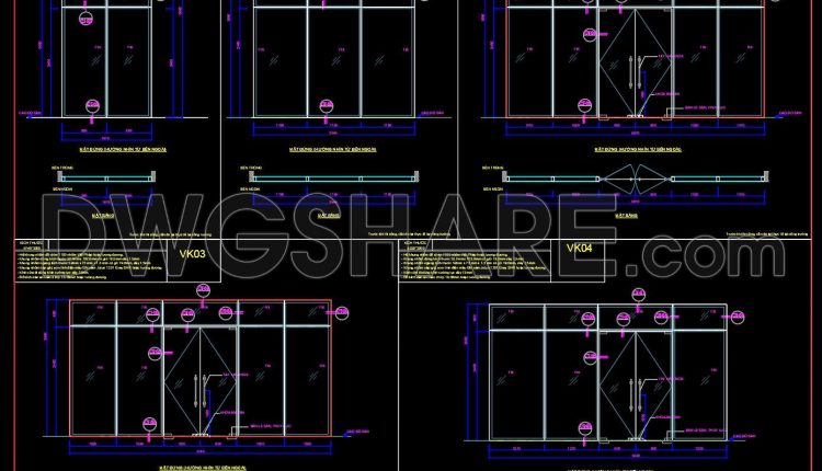 854. Aluminum Glass Shopfront Door CAD Drawing with Detailed Dimensions ...