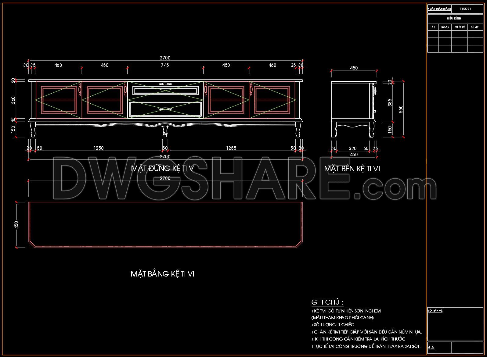 106. Classic TV Console Cabinet AutoCAD Drawing with Dimensions