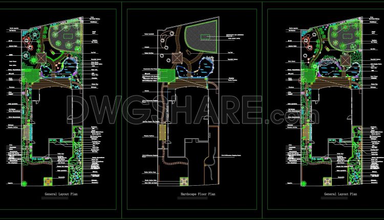 212. Free Villa Courtyard Landscape Layout CAD – Detailed Design Plan ...