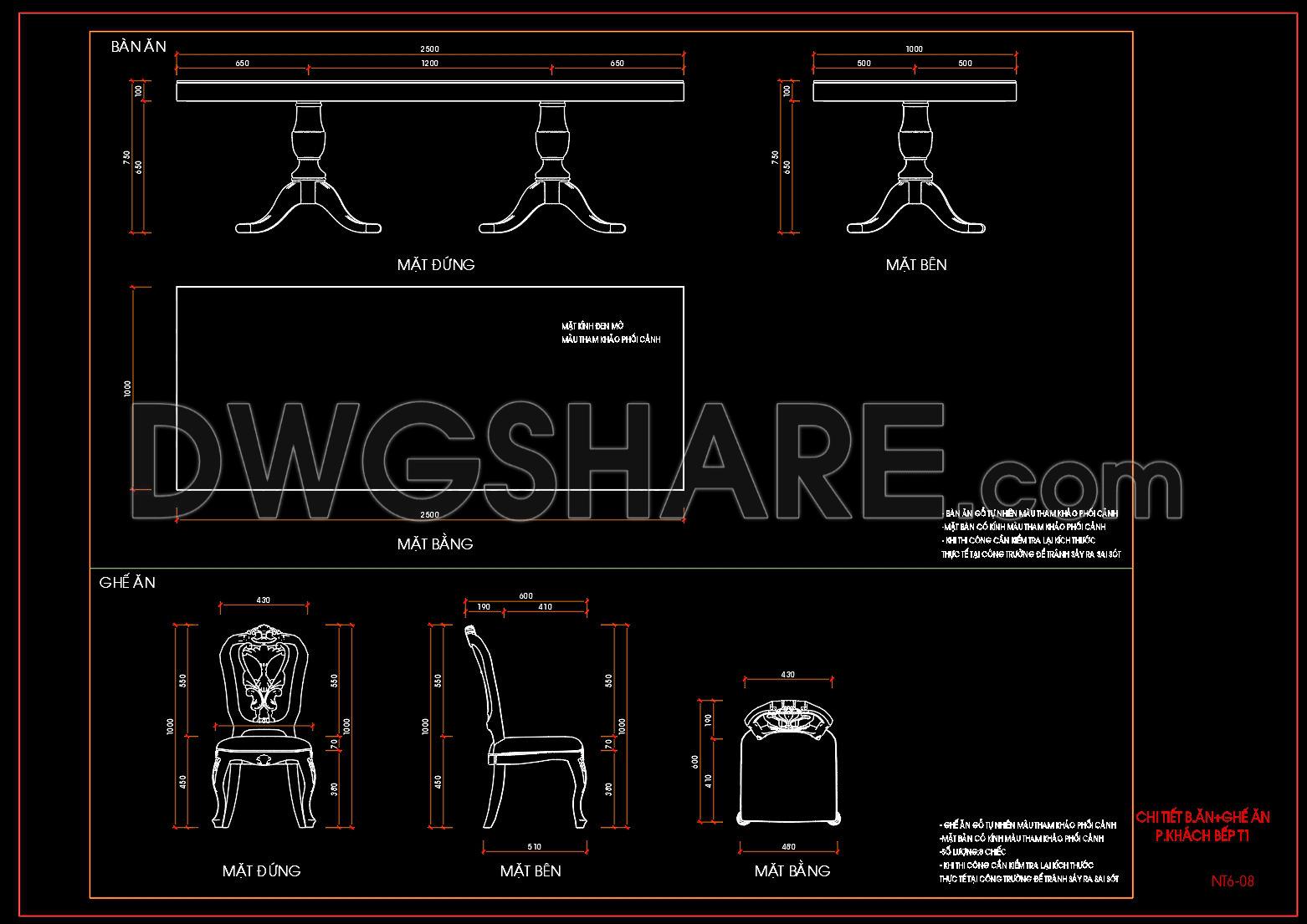 280. Ornate Dining Table Elevation and Chair Detail AutoCAD