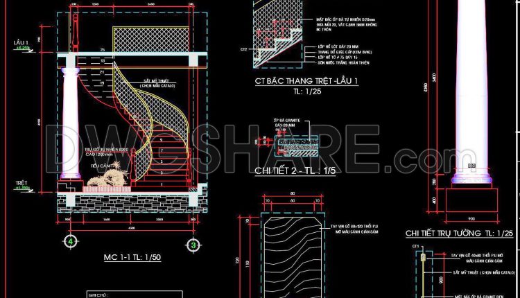 434. Free Spiral Staircase CAD Drawings – Detailed Plans, Sections ...