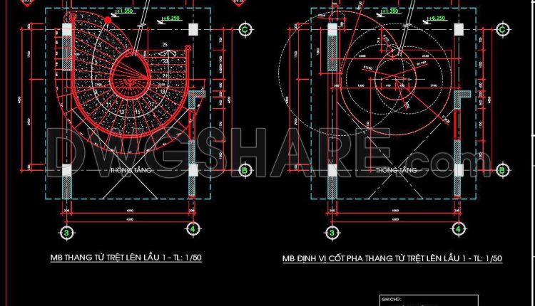 434. Free Spiral Staircase CAD Drawings – Detailed Plans, Sections ...