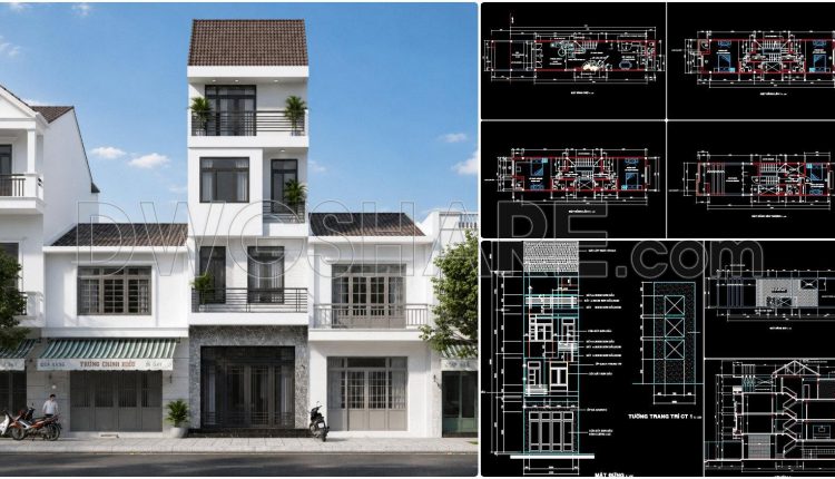 446. Architectural CAD Drawings for a 4m x 15m Modern 4-Storey House (4 ...