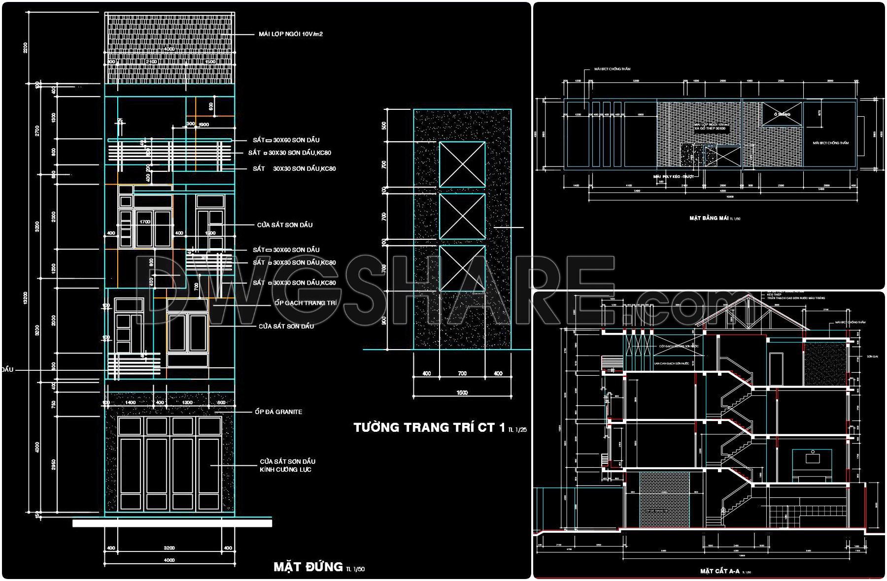 446. Architectural CAD Drawings for a 4m x 15m Modern 4-Storey House (2 ...