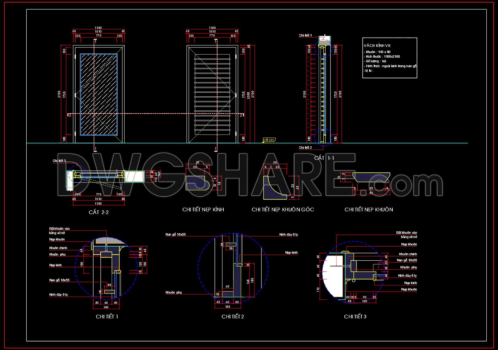 851. Architectural CAD Detail – Glass Partition with Timber Louvers System