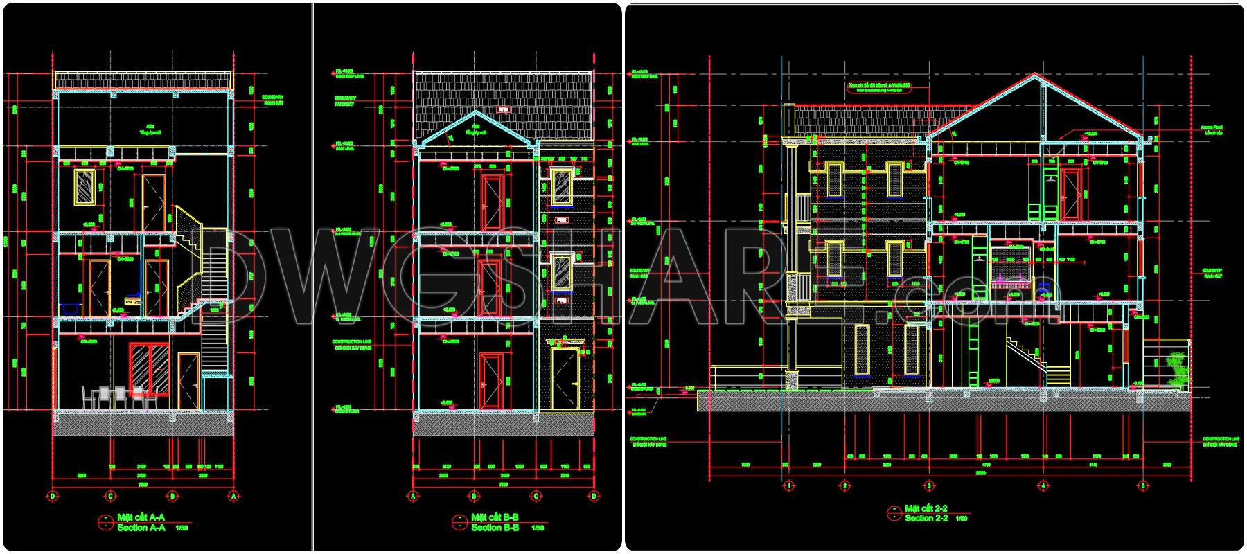 449. Download Cad Design Drawings For A 3-story House With Dimensions ...
