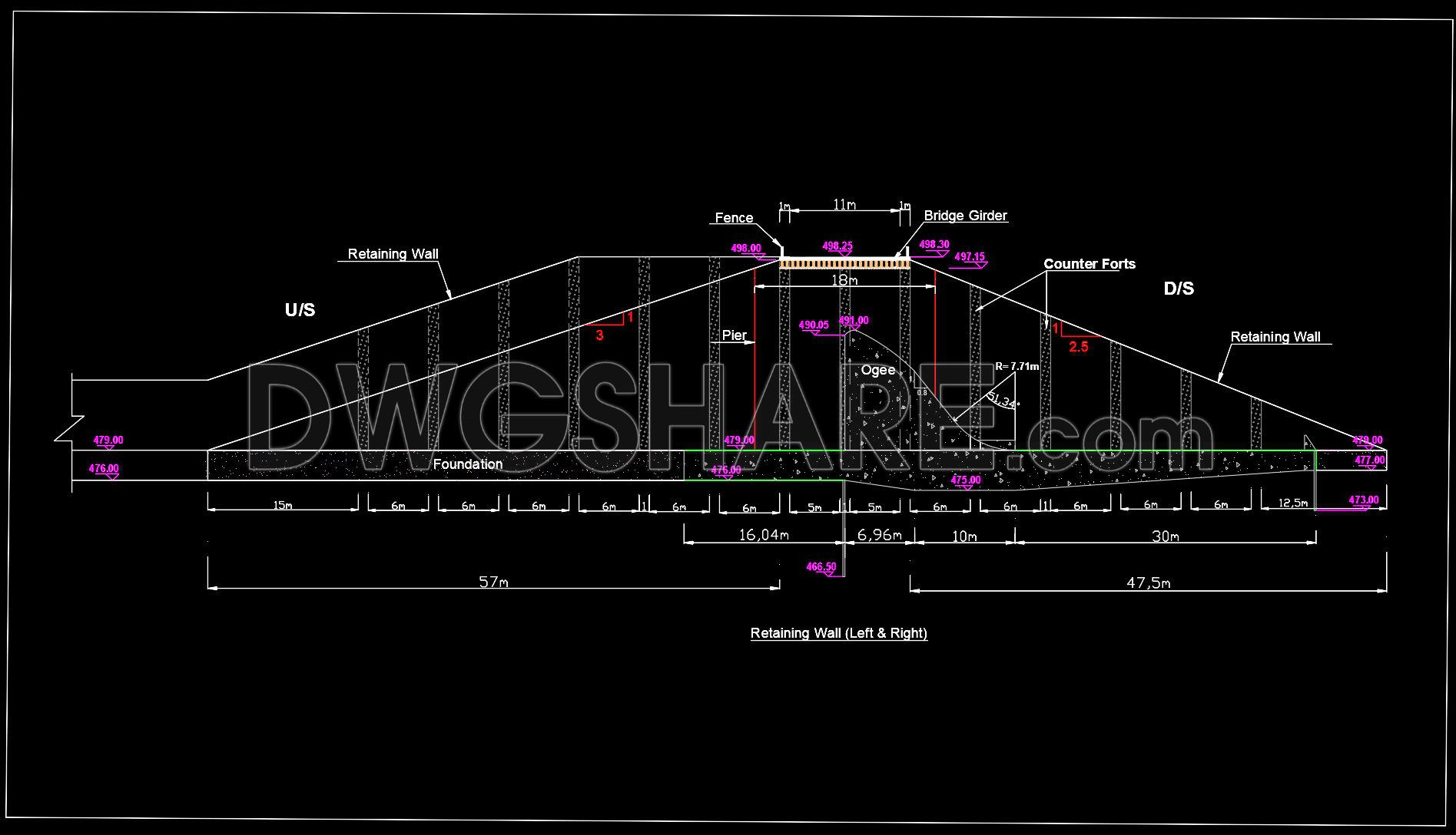 717. Spillway Side Retaining Wall CAD Details DWG Download (1) - Free ...